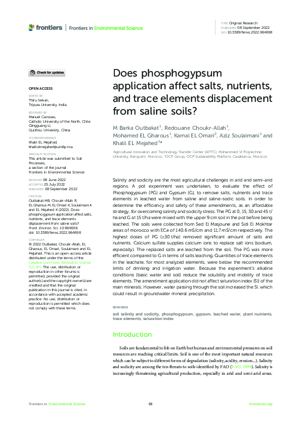 (PDF) Does phosphogypsum application affect salts, nutrients, and trace ...