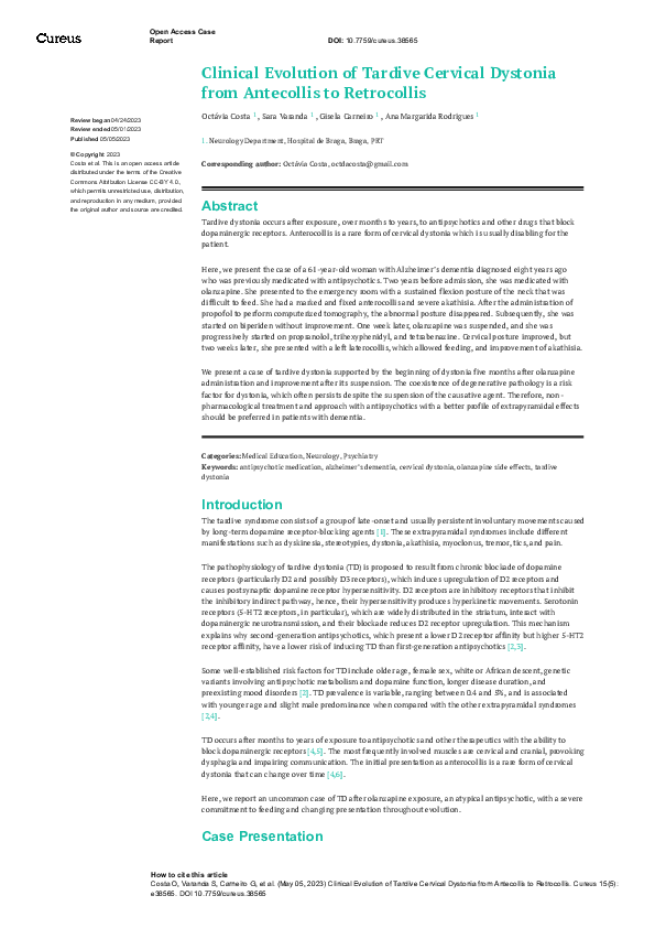 (PDF) Clinical Evolution of Tardive Cervical Dystonia from Antecollis ...