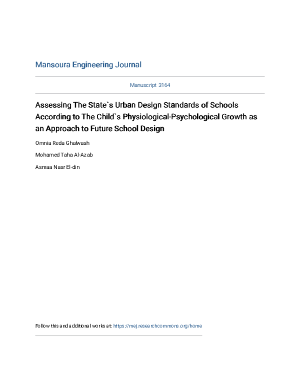 (PDF) Assessing The State`s Urban Design Standards of Schools According ...