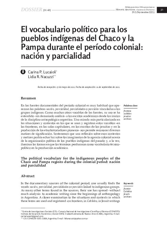 (PDF) El vocabulario político para los pueblos indígenas del Chaco y la ...