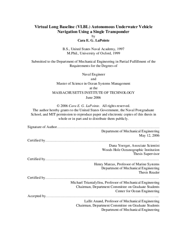 (PDF) Virtual Long Baseline (VLBL) Autonomous Underwater Vehicle ...