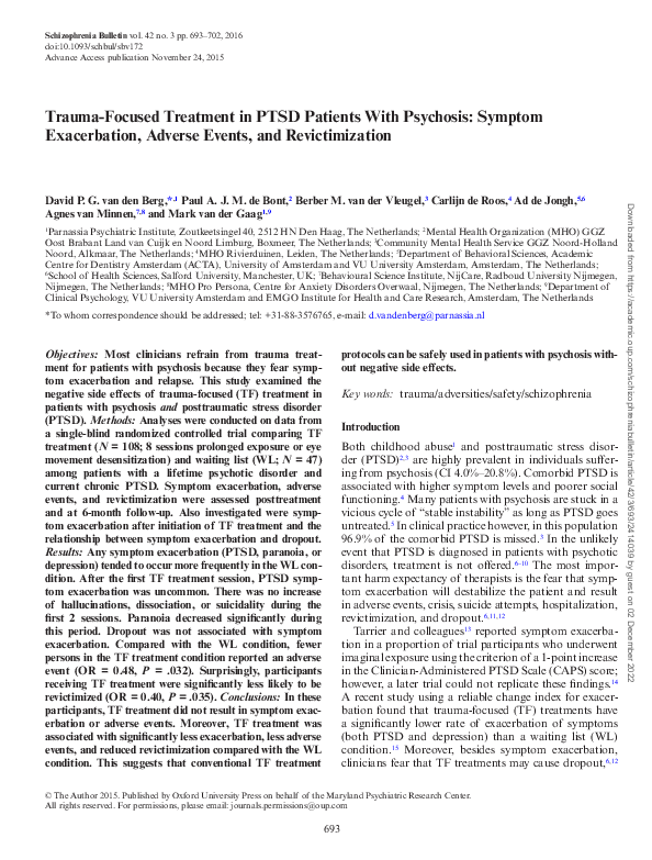 (PDF) Trauma-Focused Treatment in PTSD Patients With Psychosis: Symptom ...