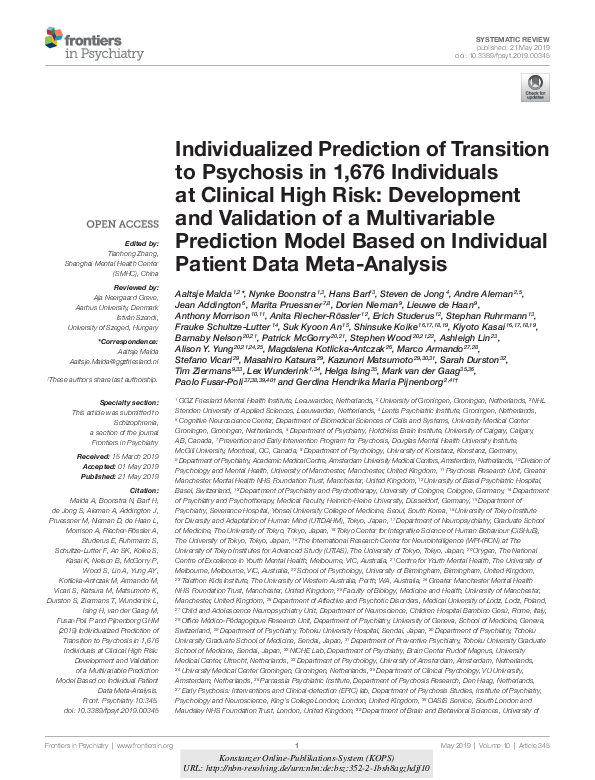 (PDF) Individualized Prediction of Transition to Psychosis in 1,676 ...