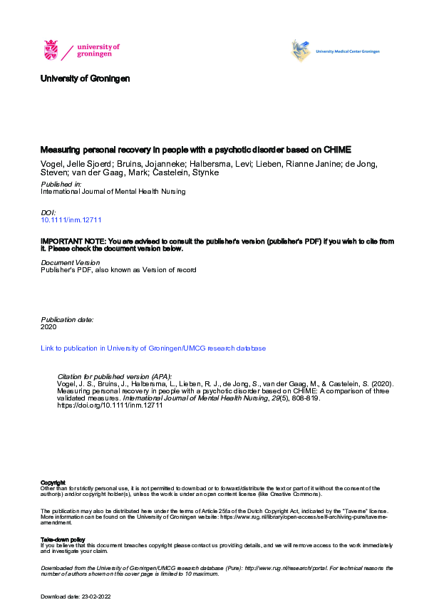 (PDF) Measuring personal recovery in people with a psychotic disorder ...