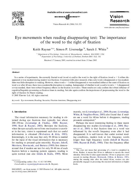 (PDF) Eye movements when reading disappearing text: The importance of ...