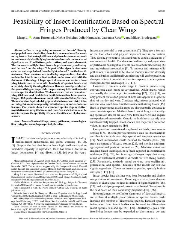 (PDF) Feasibility of Insect Identification Based on Spectral Fringes ...