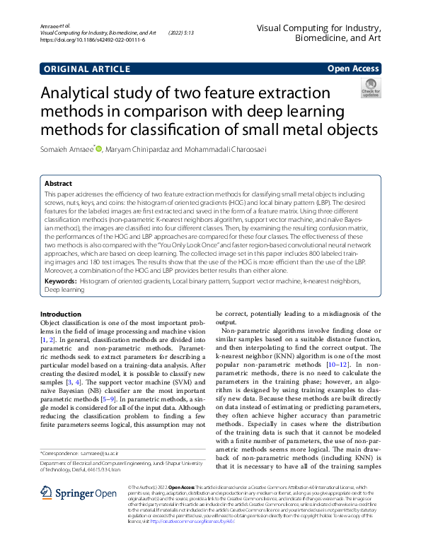 (PDF) Analytical study of two feature extraction methods in comparison ...