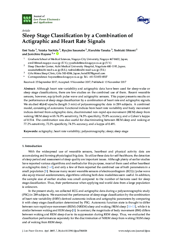 (PDF) Sleep stage classification by combination of actigraphic and ...