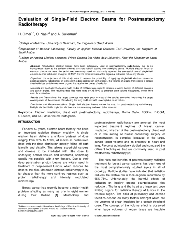 (PDF) Evaluation of Single-Field Electron Beams for Postmastectomy ...