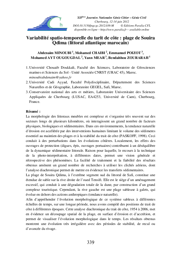 (PDF) Variabilité spatio-temporelle du trait de côte : plage de Souira ...