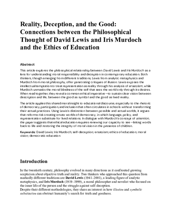 (PDF) Reality, Deception, and the Good: Connections between the ...