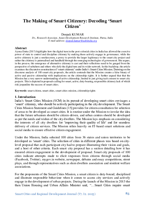 (PDF) The Making of Smart Citizenry: Decoding ‘Smart Citizen’