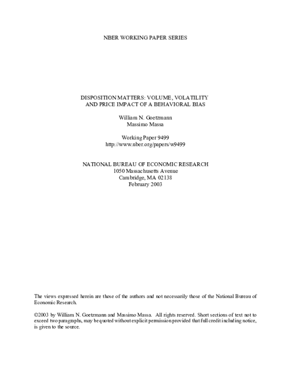(PDF) Disposition Matters: Volume, Volatility and Price Impact of a ...