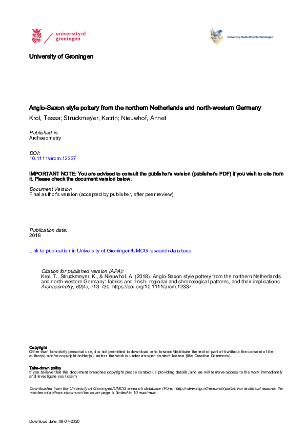 (PDF) Anglo-Saxon Style Pottery from the Northern Netherlands and North ...