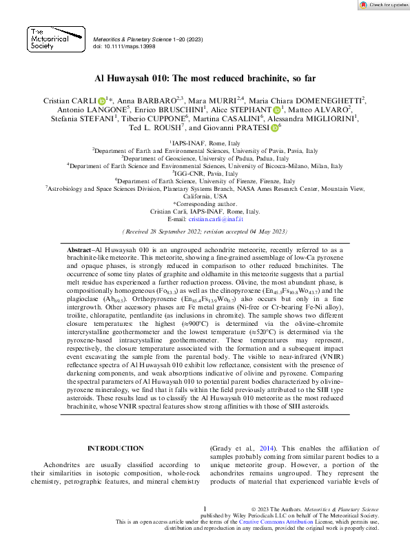 (PDF) Al Huwaysah 010: The most reduced brachinite, so far