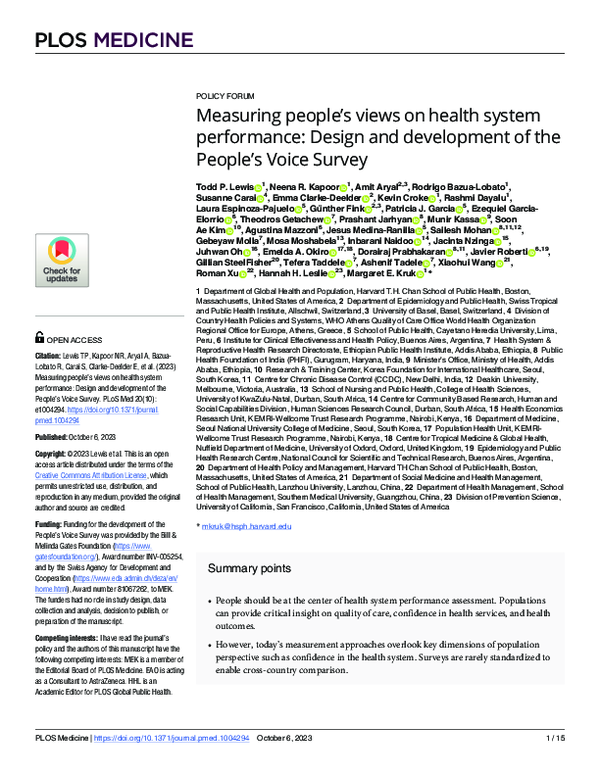 (PDF) Measuring people’s views on health system performance: Design and ...