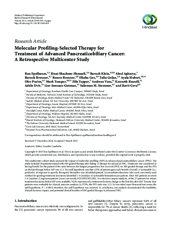 (PDF) Molecular Profiling-Selected Therapy for Treatment of Advanced ...