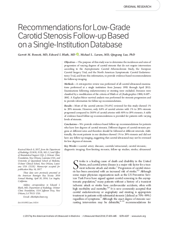 (PDF) Recommendations for Low-Grade Carotid Stenosis Follow-up Based on ...