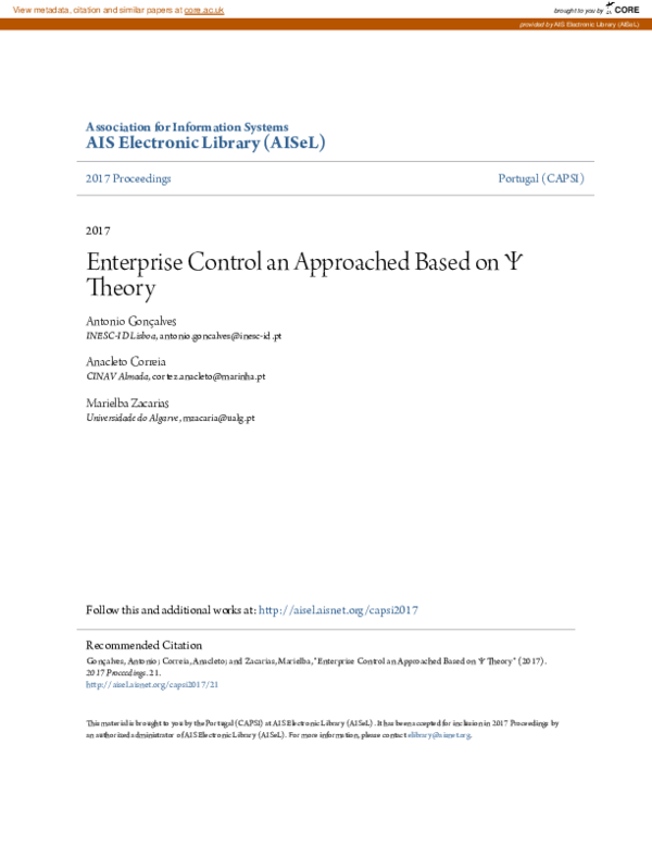 (PDF) Enterprise Control an Approached Based on Ψ Theory