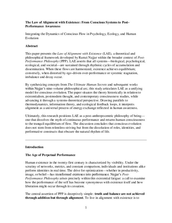 (PDF) The Law of Alignment with Existence: From Conscious Systems to ...