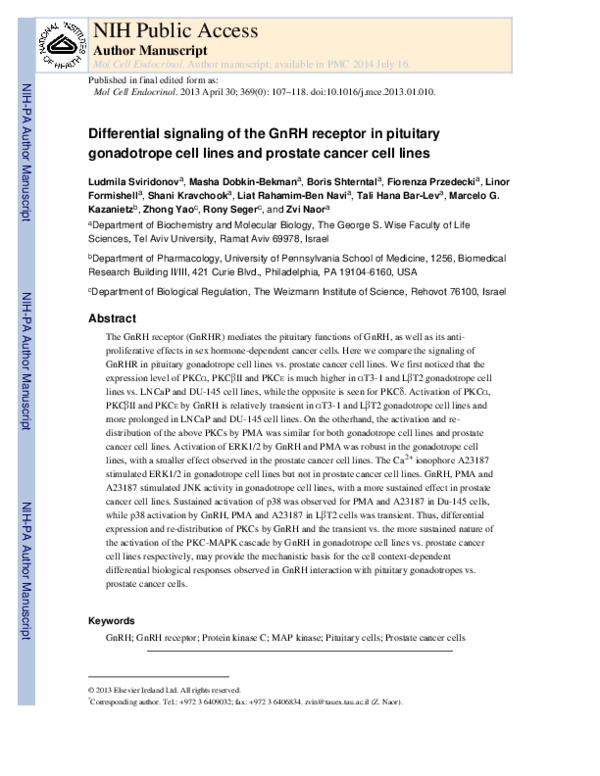 (PDF) Differential signaling of the GnRH receptor in pituitary ...