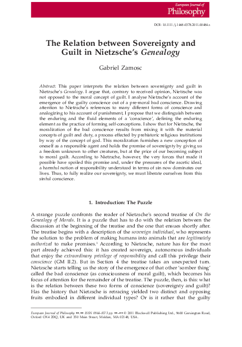 (PDF) The Relation between Sovereignty and Guilt in Nietzsche's Genealogy