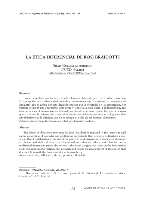 (PDF) La ética diferencial de Rosi Braidotti