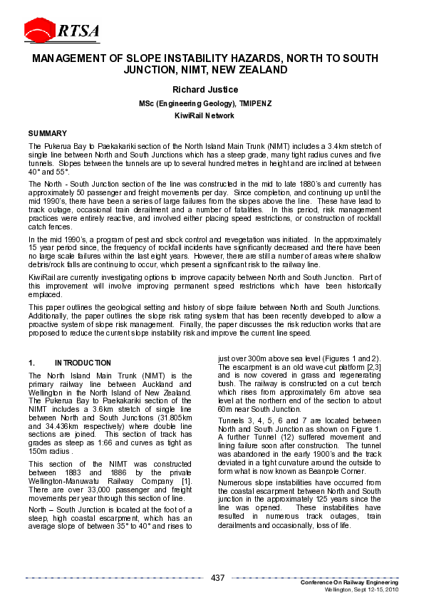 (PDF) Management of Slope Instability Hazards, North to South Junction ...