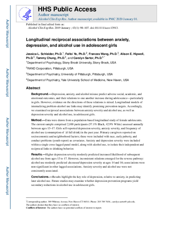 (PDF) Longitudinal Reciprocal Associations Between Anxiety, Depression ...