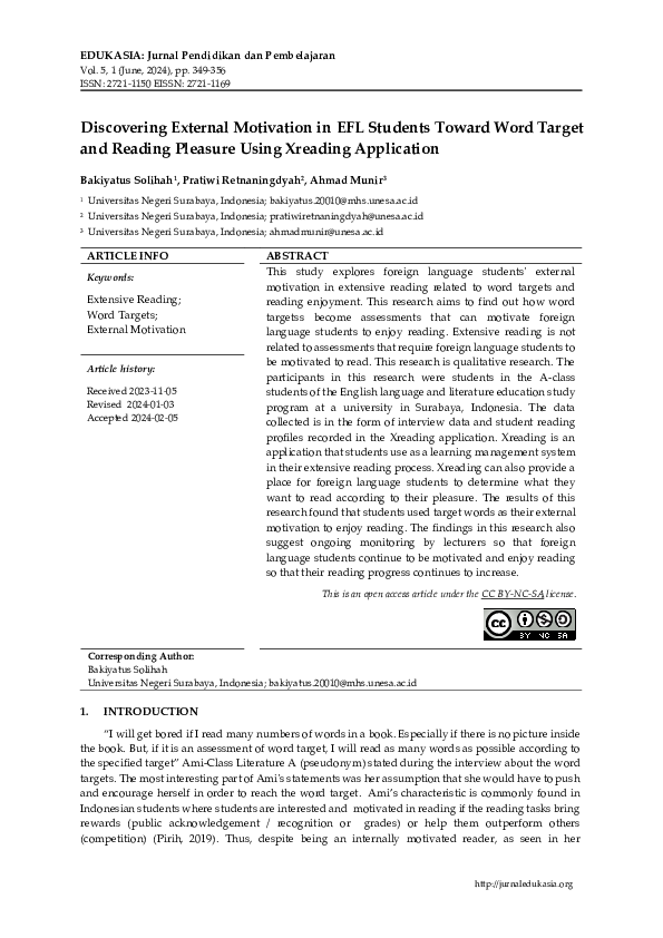 (PDF) Discovering External Motivation in EFL Students Toward Word ...