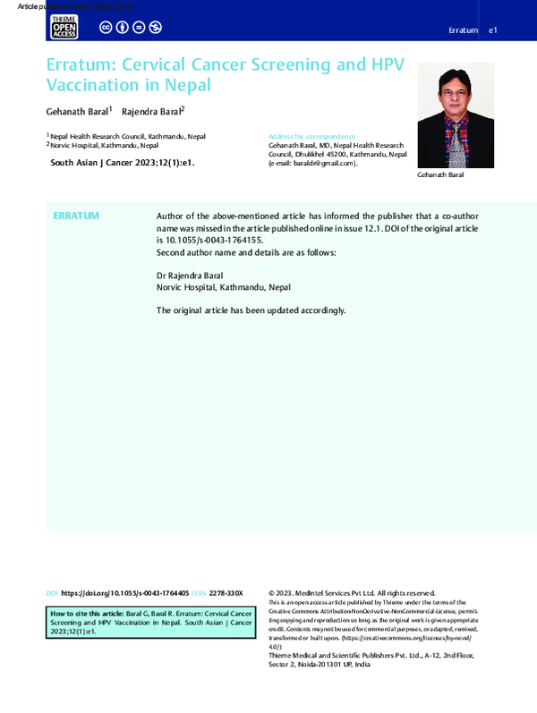 (PDF) Erratum: Cervical Cancer Screening and HPV Vaccination in Nepal