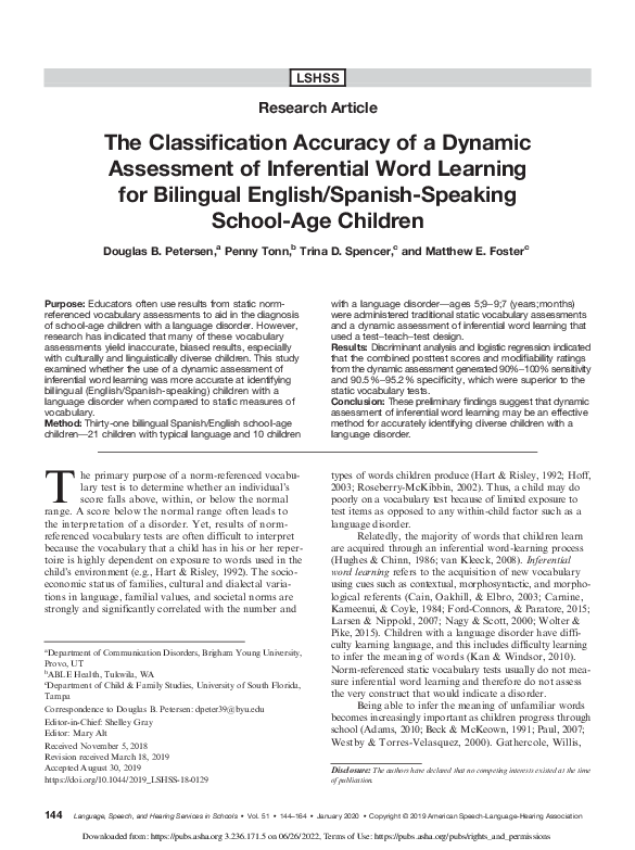 (PDF) The Classification Accuracy of a Dynamic Assessment of ...