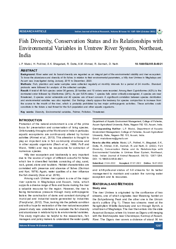 (PDF) Fish Diversity, Conservation Status and its Relationships with ...