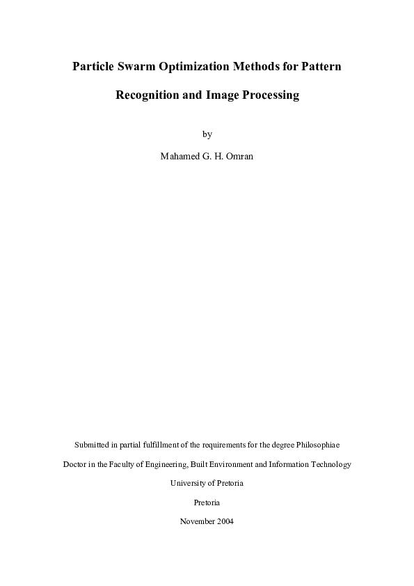 (PDF) Particle swarm optimization methods for pattern recognition and ...