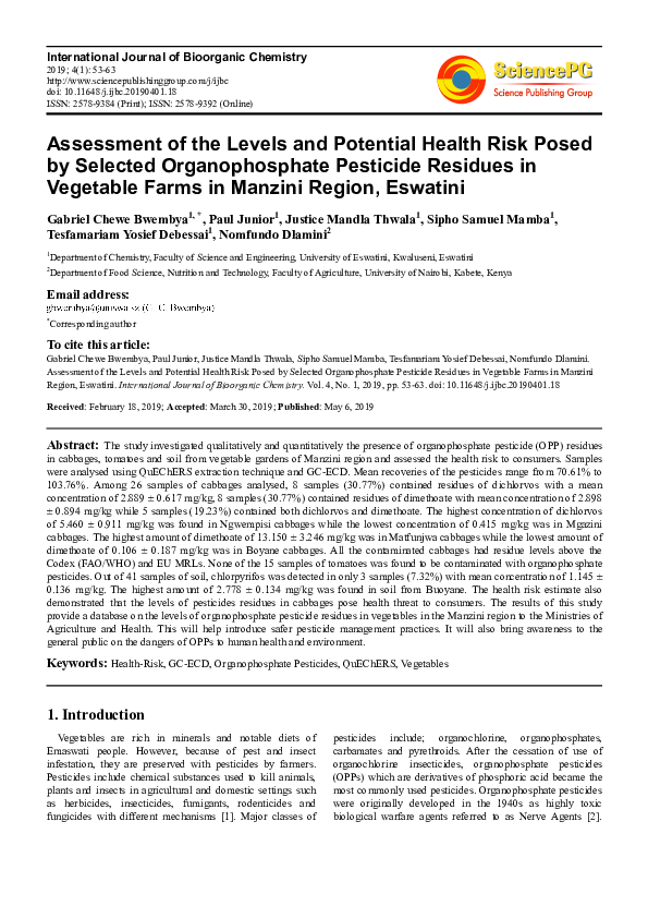 (PDF) Assessment of the Levels and Potential Health Risk Posed by ...