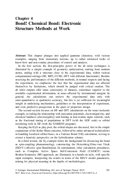 (PDF) Bond! Chemical Bond: Electronic Structure Methods at Work