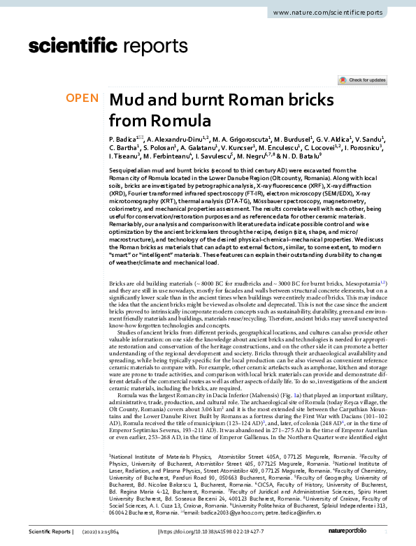 (PDF) Mud and burnt Roman bricks from Romula