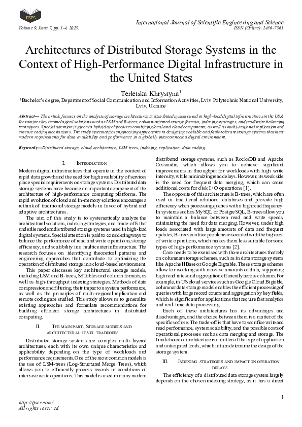 (PDF) Architectures of Distributed Storage Systems in the Context of High-Performance Digital ...