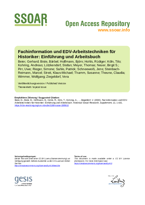 (PDF) Fachinformation und EDV-Arbeitstechniken für Historiker ...