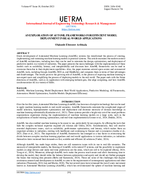 (PDF) AN EXPLORATION OF AUTOML FRAMEWORKS FOR EFFICIENT MODEL ...