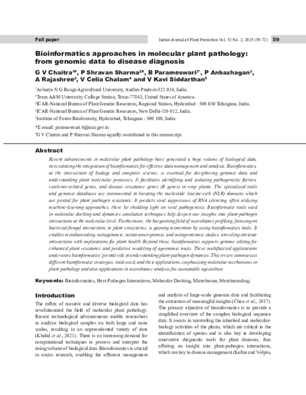 (PDF) Bioinformatics approaches in molecular plant pathology: from ...