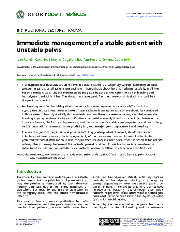 (PDF) Immediate management of a stable patient with unstable pelvis