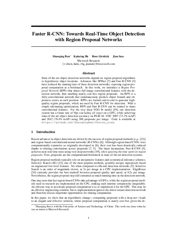 (PDF) Faster R-CNN: Towards Real-Time Object Detection with Region ...