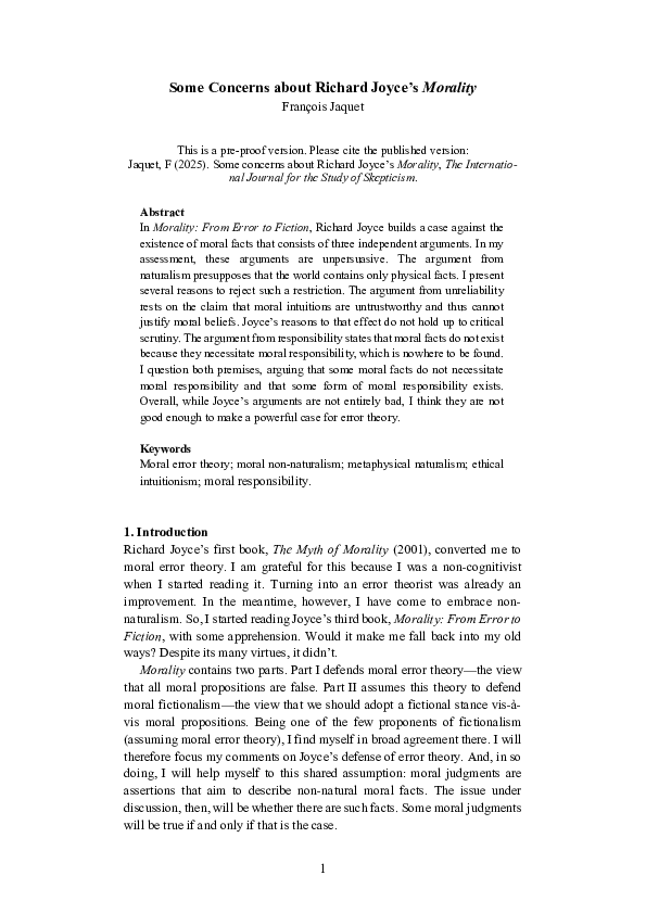 (PDF) Some Concerns about Richard Joyce's *Morality*