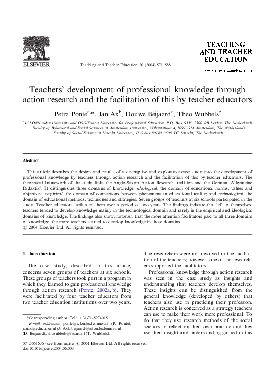 (PDF) Teachers’ development of professional knowledge through action ...