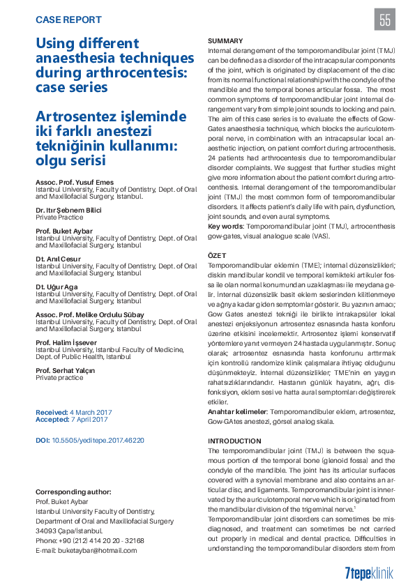 (PDF) Using different anaesthesia techniques during arthrocentesis ...