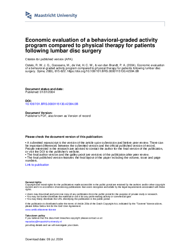 (PDF) Economic Evaluation of a Behavioral-Graded Activity Program ...