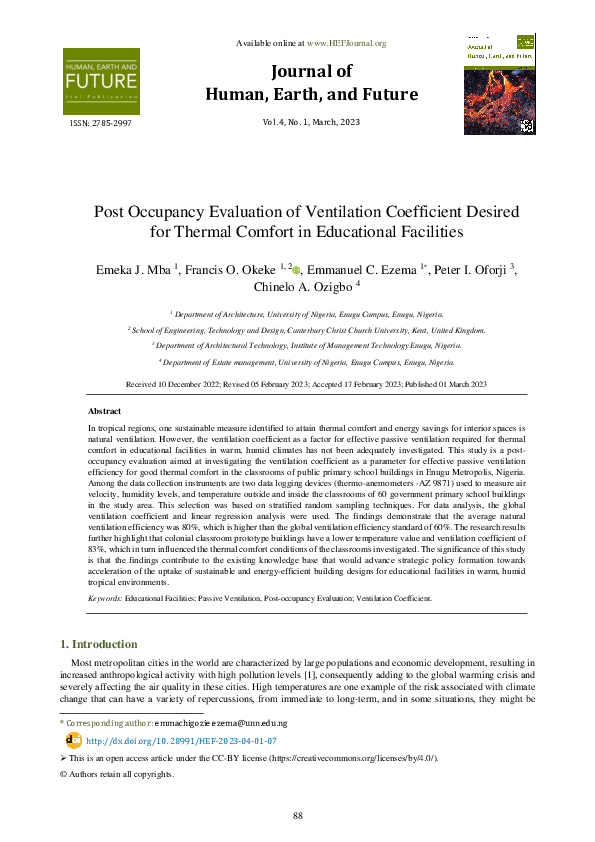 (PDF) Post Occupancy Evaluation of Ventilation Coefficient Desired for ...