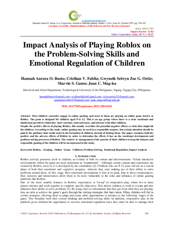 (PDF) Impact Analysis of Playing Roblox on the Problem-Solving Skills ...