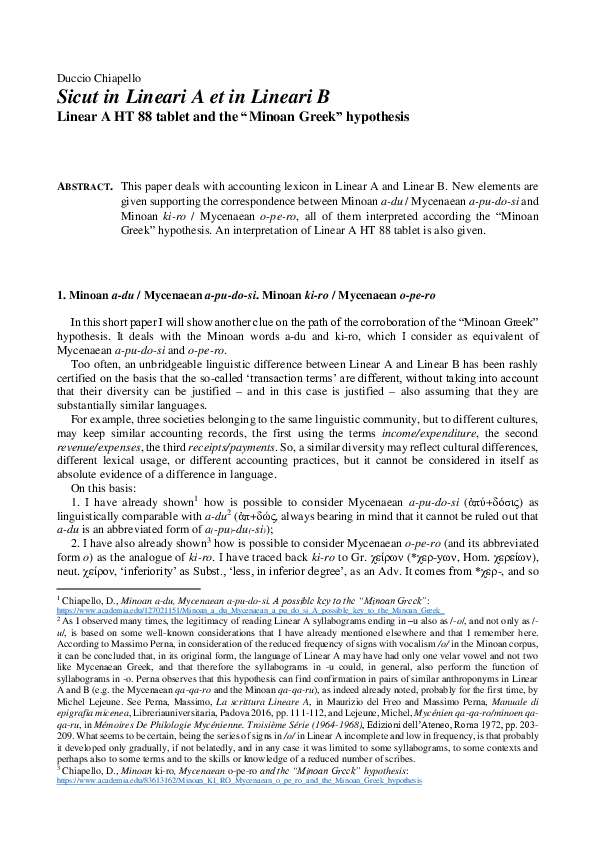 (PDF) ‘Sicut in Lineari A et in Lineari B’. Linear A HT 88 tablet and ...